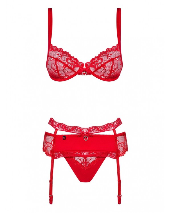 Sexy set completo intimo rosso con reggicalze collezione Heartina O...