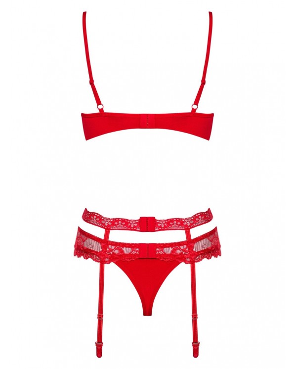 Sexy set completo intimo rosso con reggicalze collezione Heartina O...